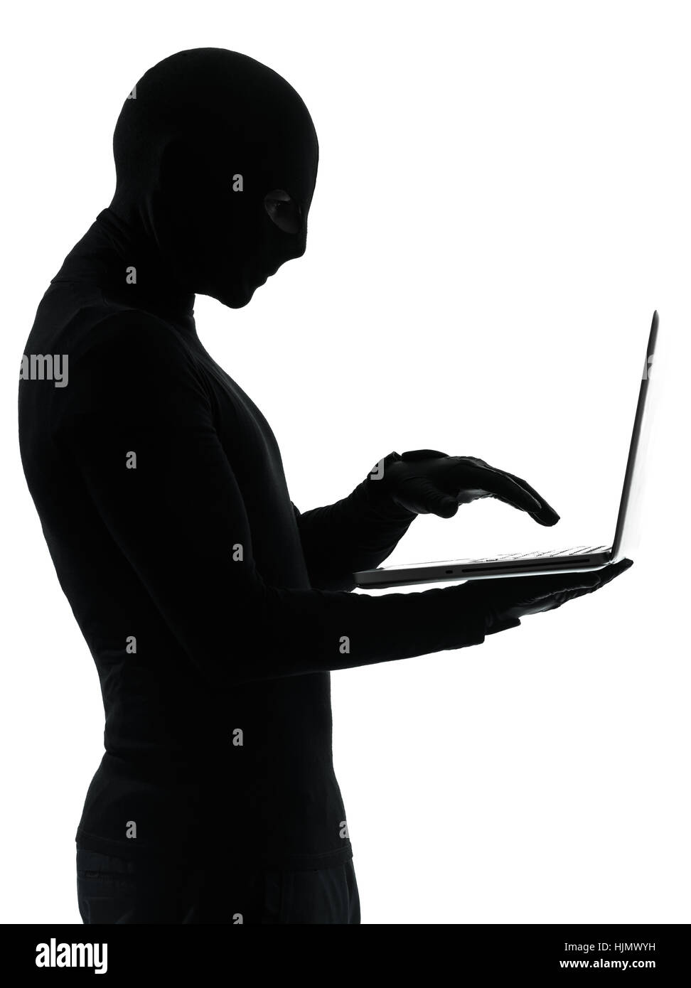 thief criminal computer hacker in silhouette studio isolated on white ...