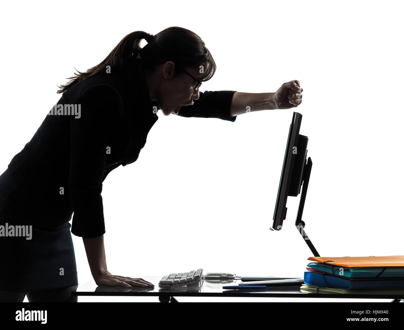 one business woman computer failure breakdown silhouette studio ...