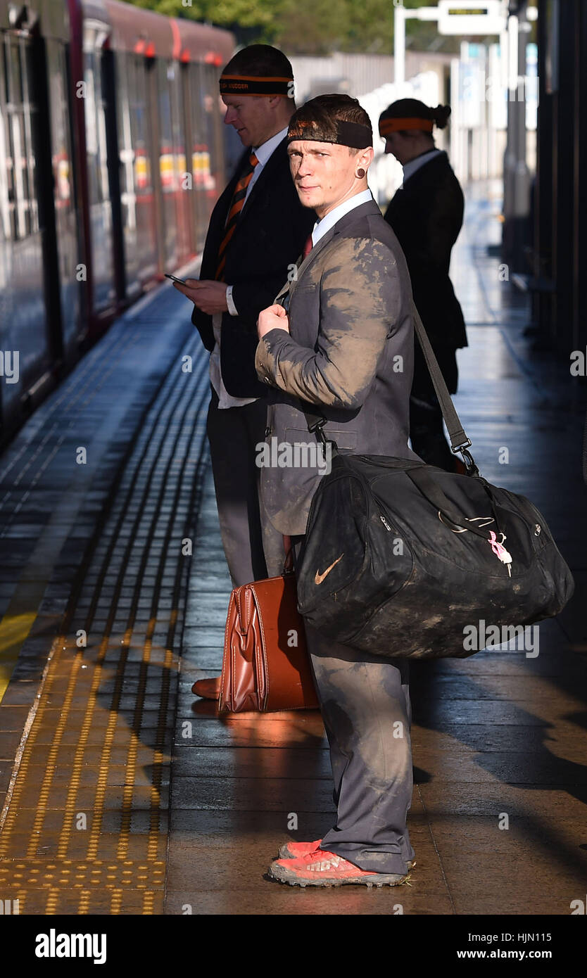 Tough mudder transformed mudchute dlr station hi-res stock photography ...