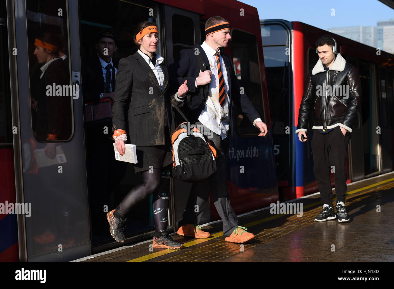 Tough mudder transformed mudchute dlr station hi-res stock photography ...