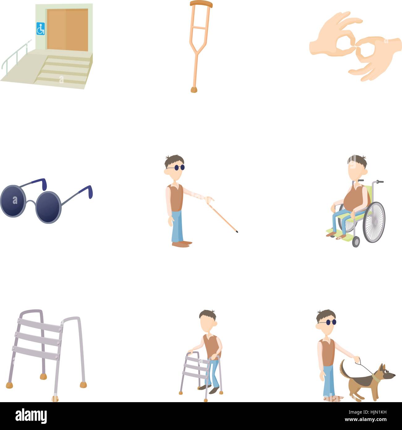 Disabled icons set. Cartoon illustration of 9 disabled vector icons for ... Disabled icons set. Cartoon illustration of 9 disabled vector icons for ...