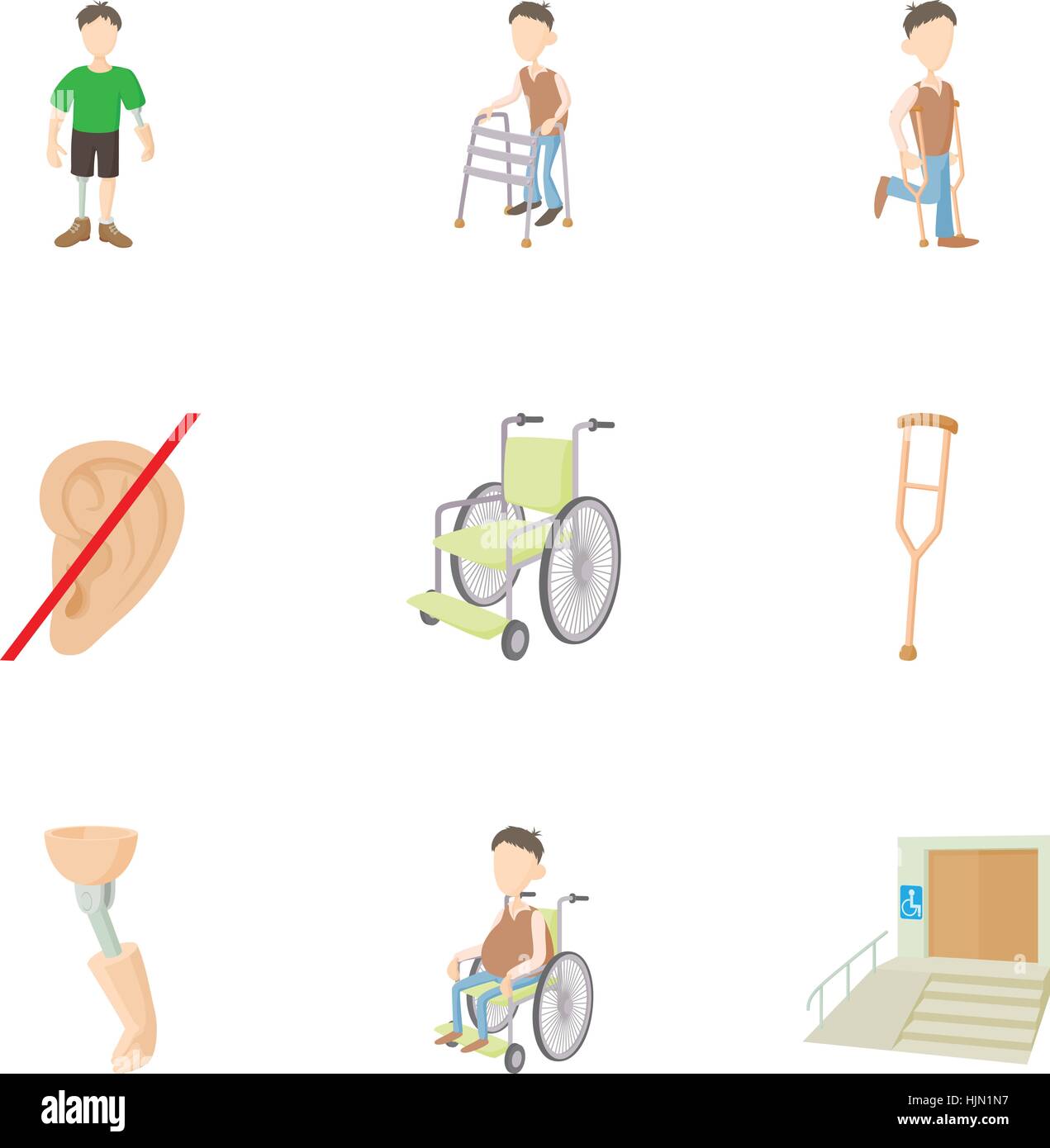 Disability people icons set. Cartoon illustration of 9 disability ...