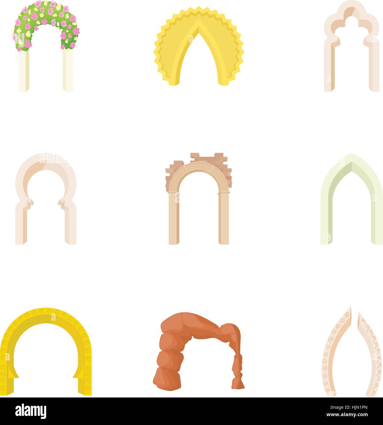 Archway icons set. Cartoon illustration of 9 archway vector icons for ...