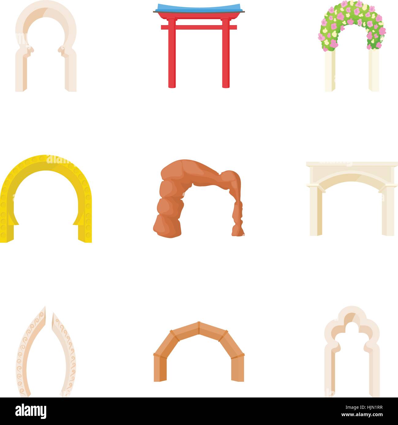 Different arches icons set. Cartoon illustration of 9 different arches ...