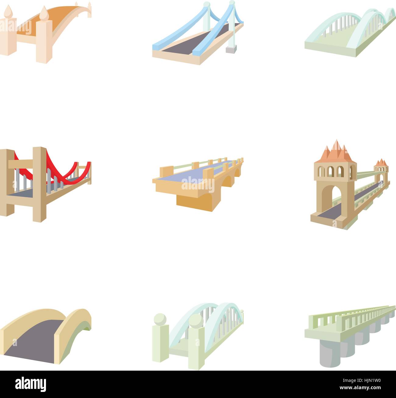 Bridge icons set. Cartoon illustration of 9 bridge vector icons for web ...