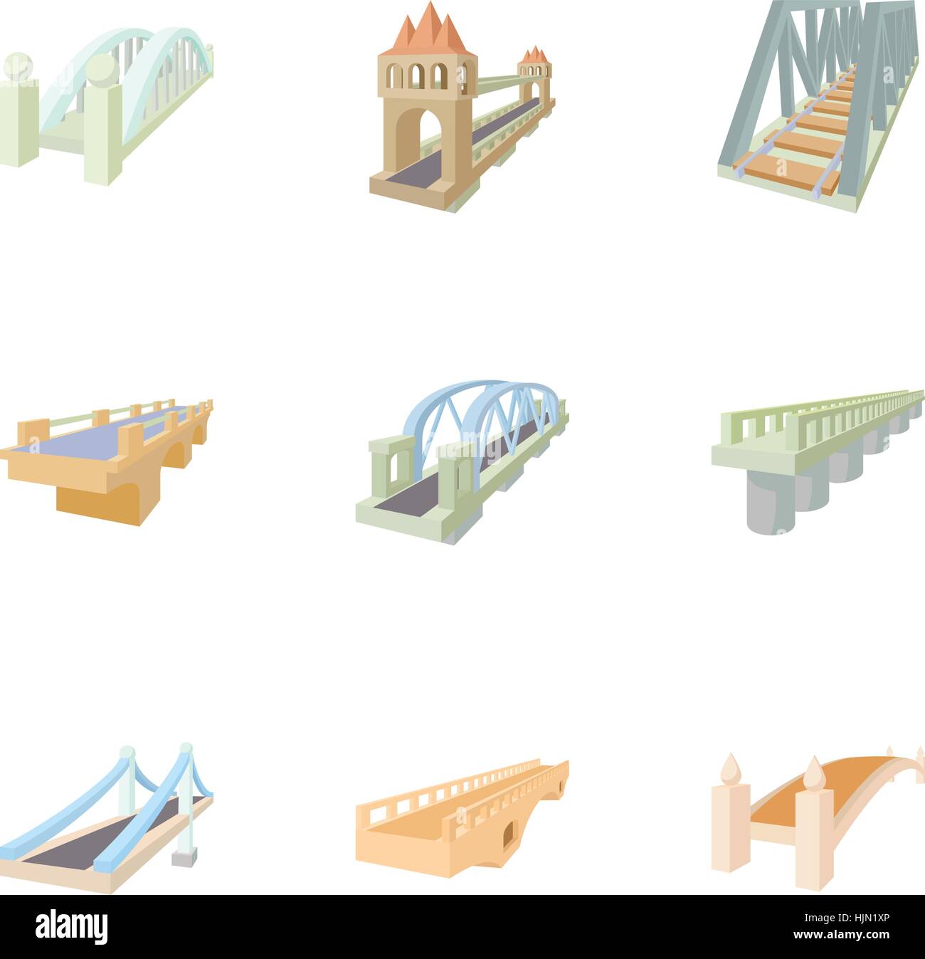 Bridge transition icons set. Cartoon illustration of 9 bridge ...