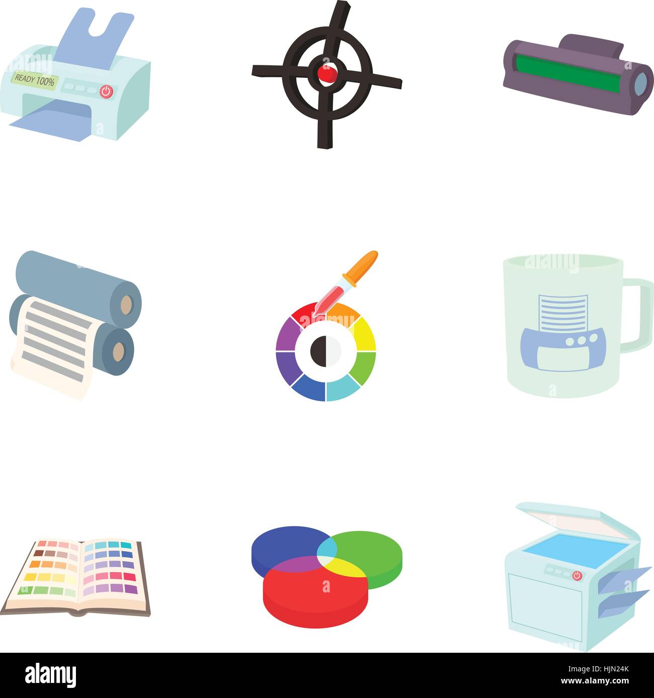 Printing services icons set. Cartoon illustration of 9 printing ...
