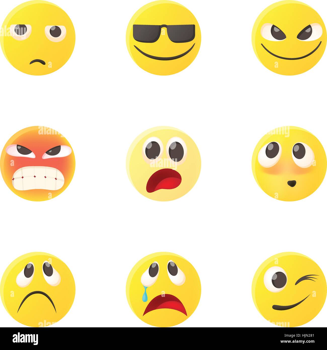 Emoticons icons set. Cartoon illustration of 9 emoticons vector icons ...