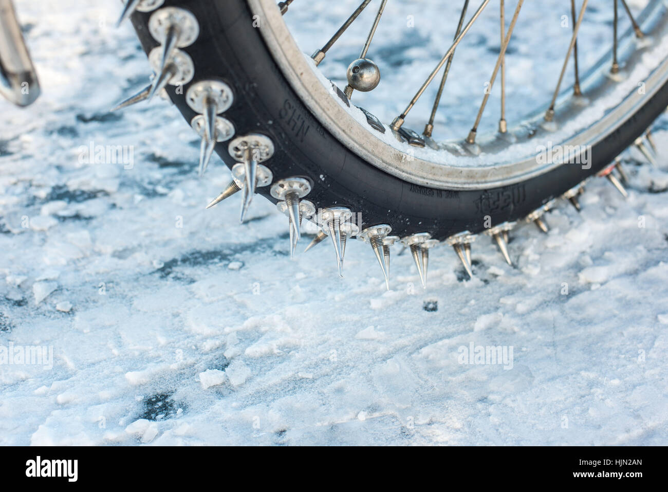 spikes of an ice speedway motorbike Stock Photo - Alamy