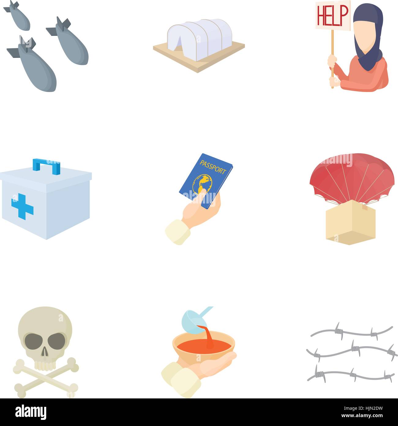 Refugee status icons set. Cartoon illustration of 9 refugee status ...