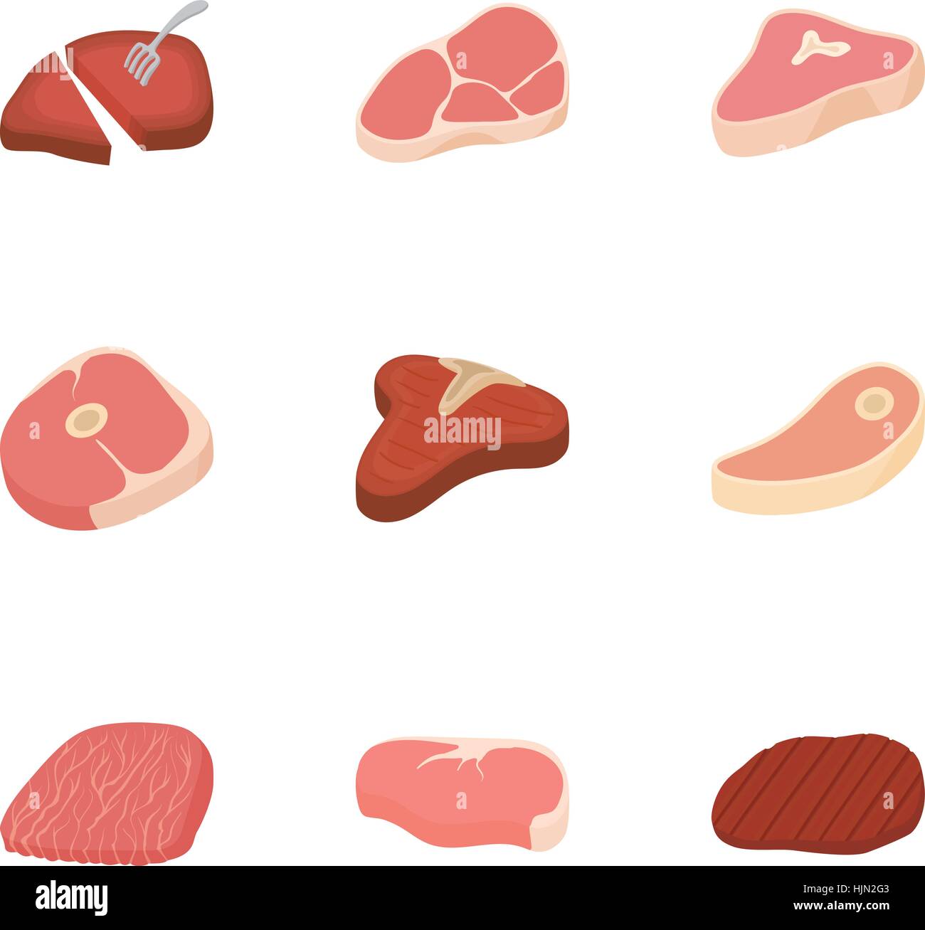 Kind of beef icons set. Cartoon illustration of 9 kind of beef vector ...