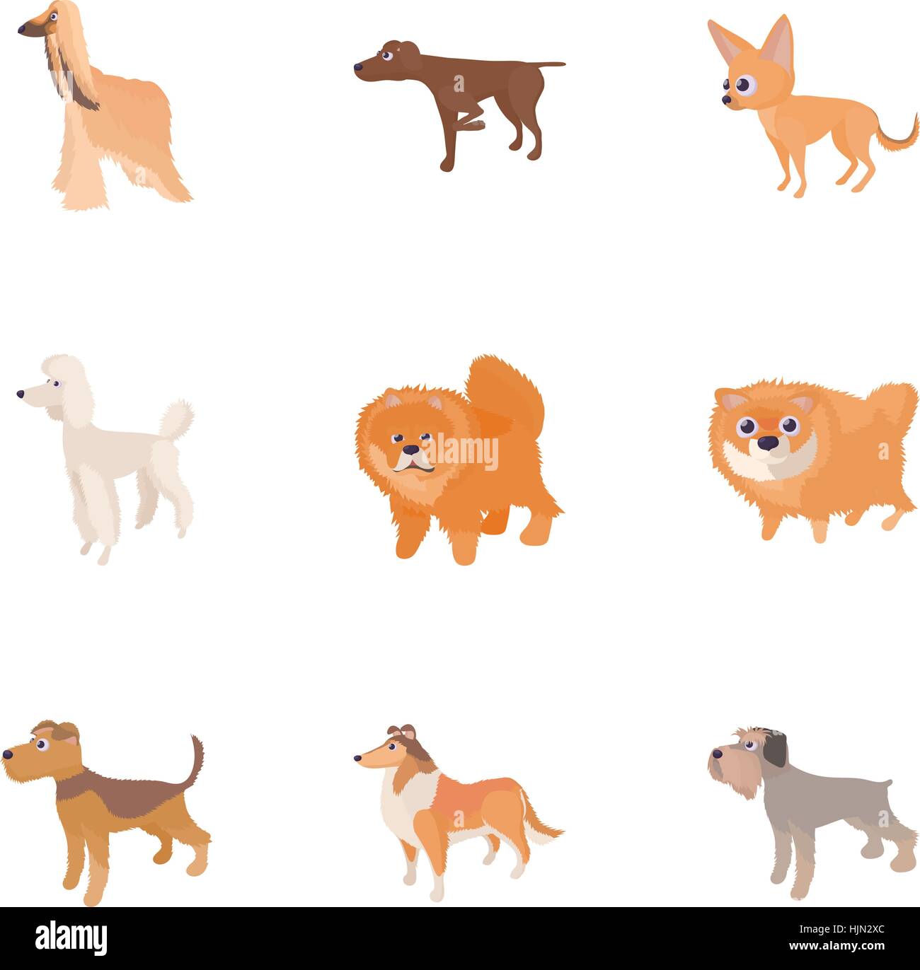 Types of dogs icons set. Cartoon illustration of 9 types of dogs vector ...