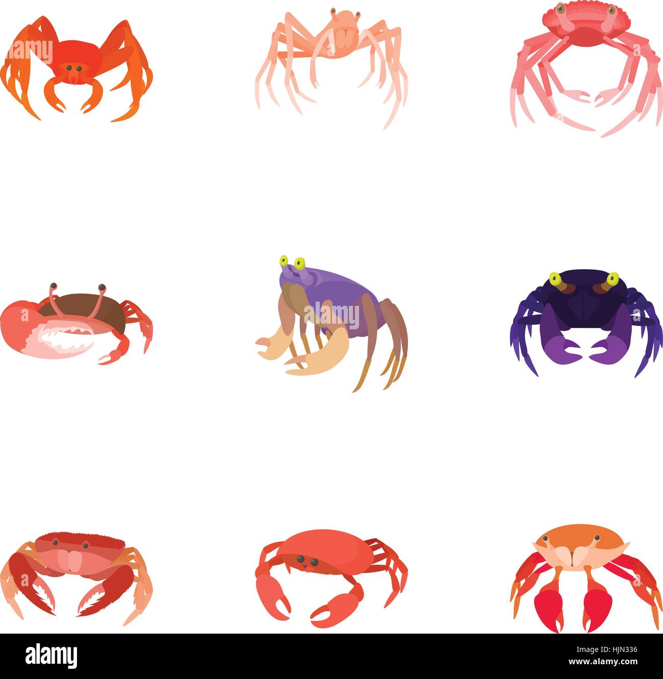Crab icons set. Cartoon illustration of 9 crab vector icons for web ...