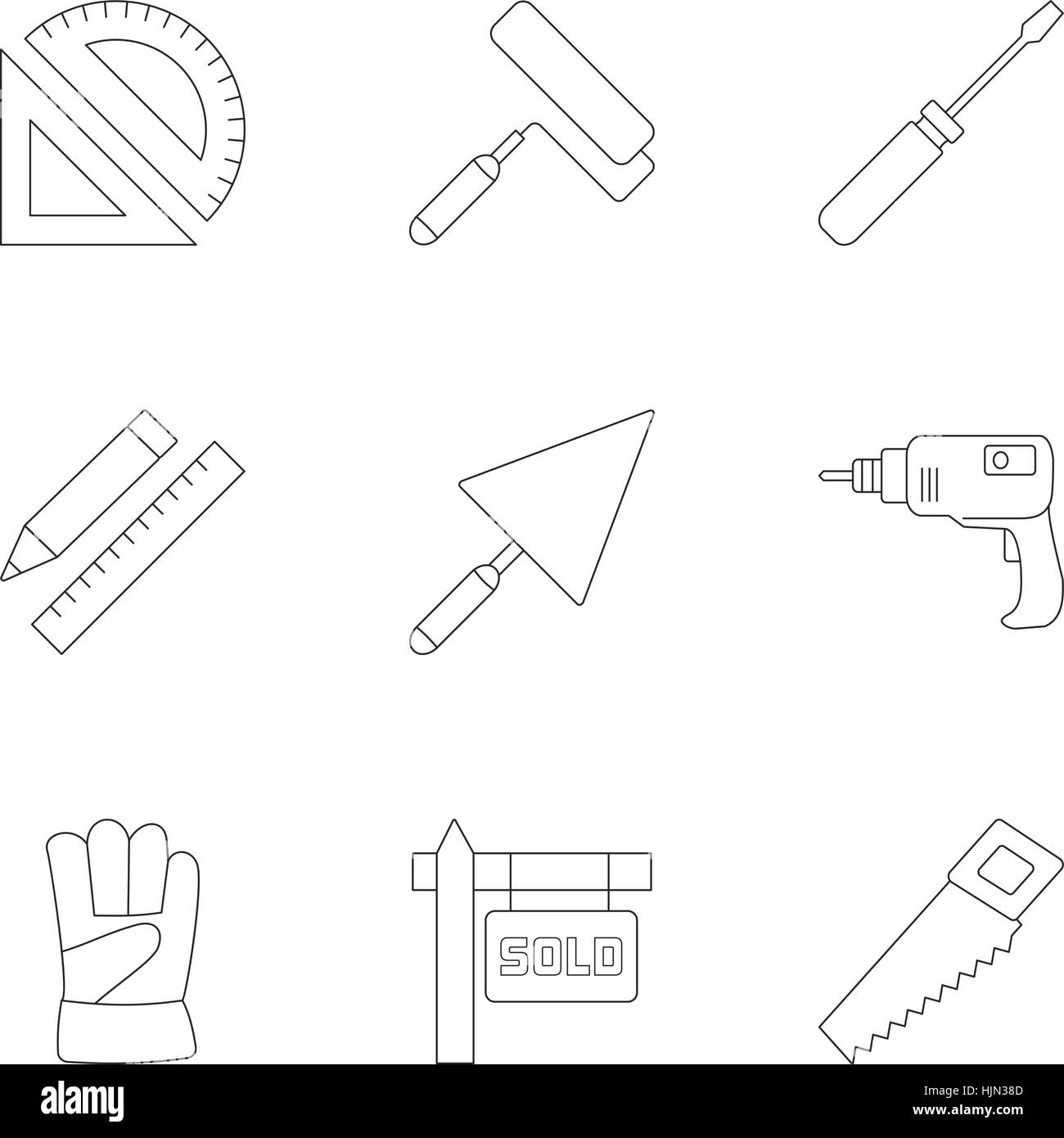 Construction icons set. Outline illustration of 9 construction vector ...