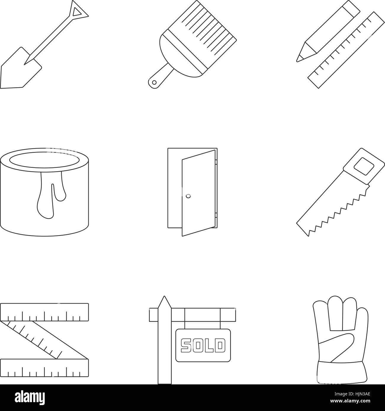 Repair tools icons set. Outline illustration of 9 repair tools vector ...