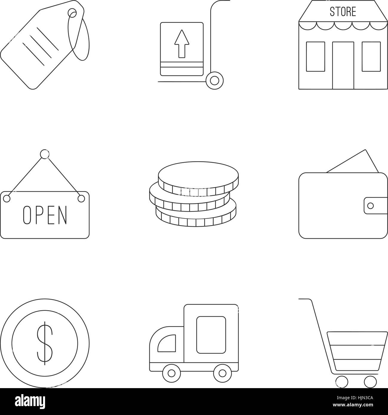 Market icons set. Outline illustration of 9 market vector icons for web ...