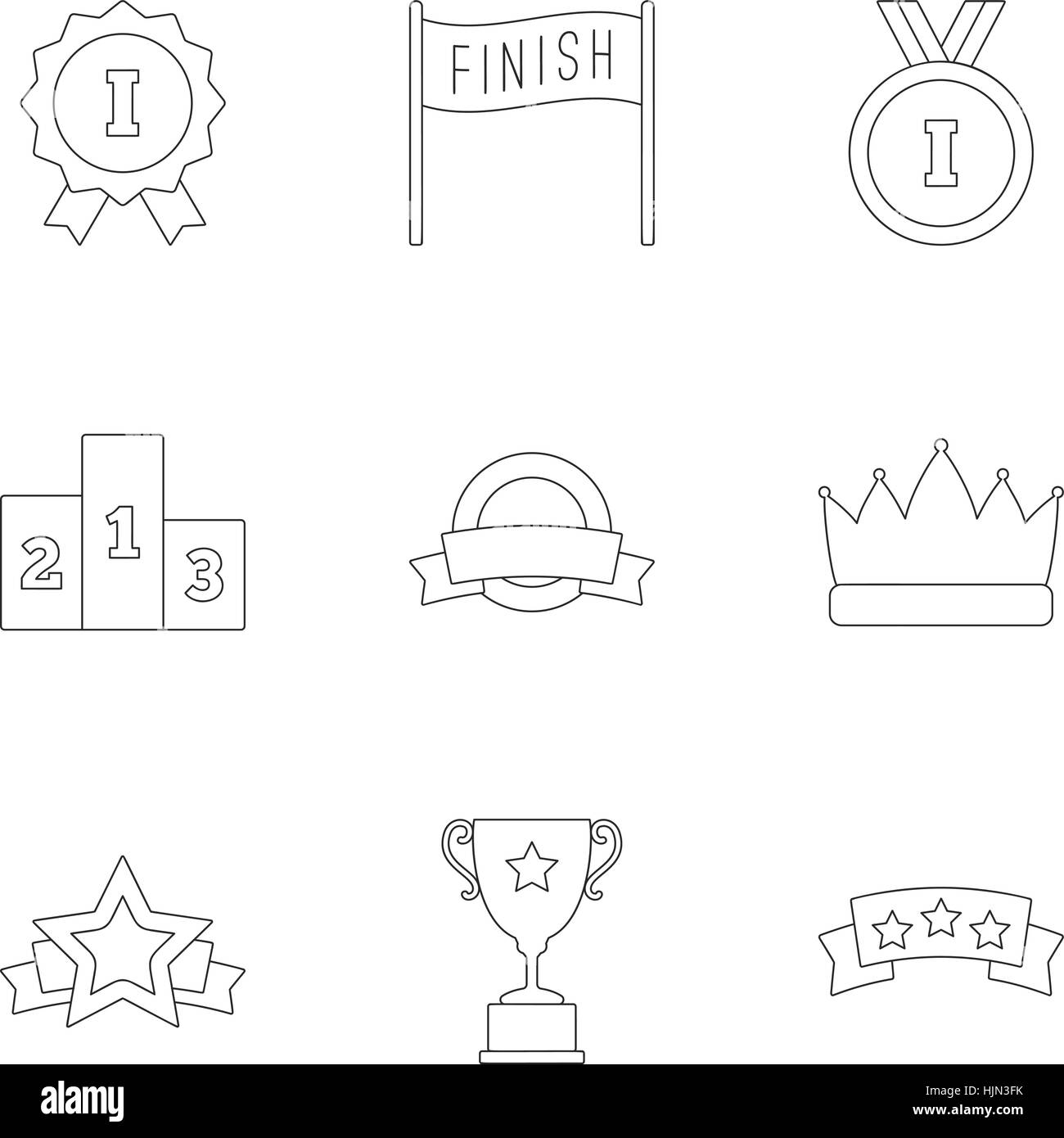 Prize award icons set. Outline illustration of 9 prize award vector ...