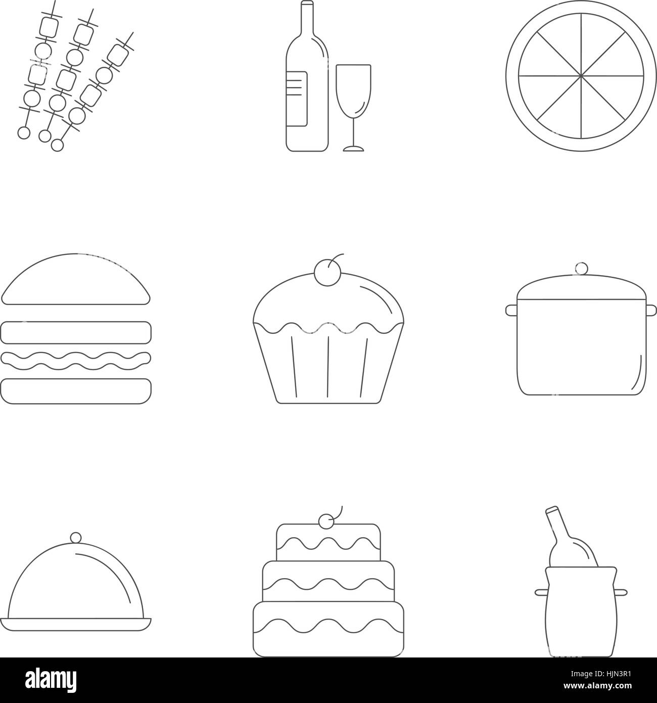 Food icons set. Outline illustration of 9 food vector icons for web ...