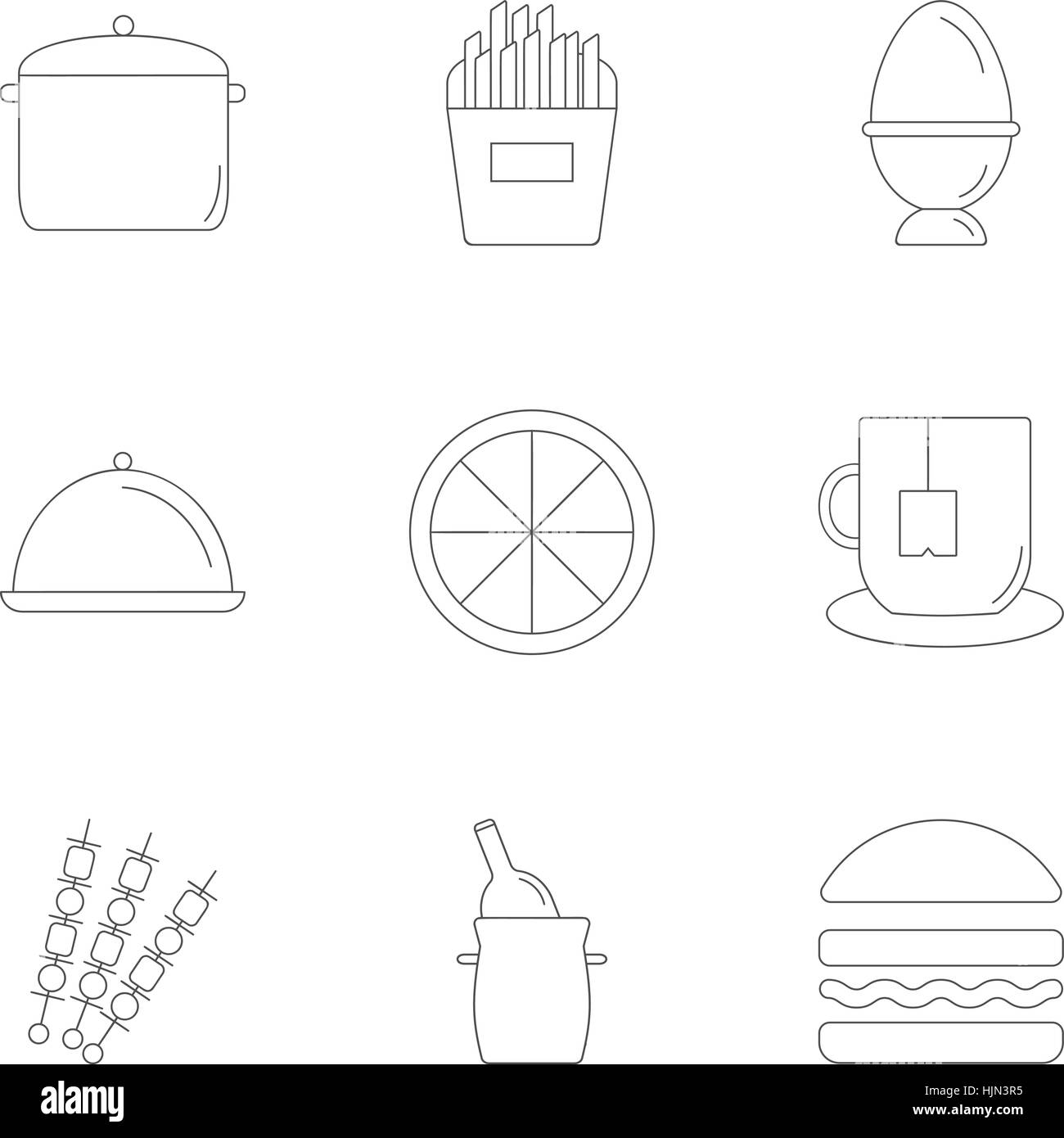 Cooking icons set. Outline illustration of 9 cooking vector icons for ...