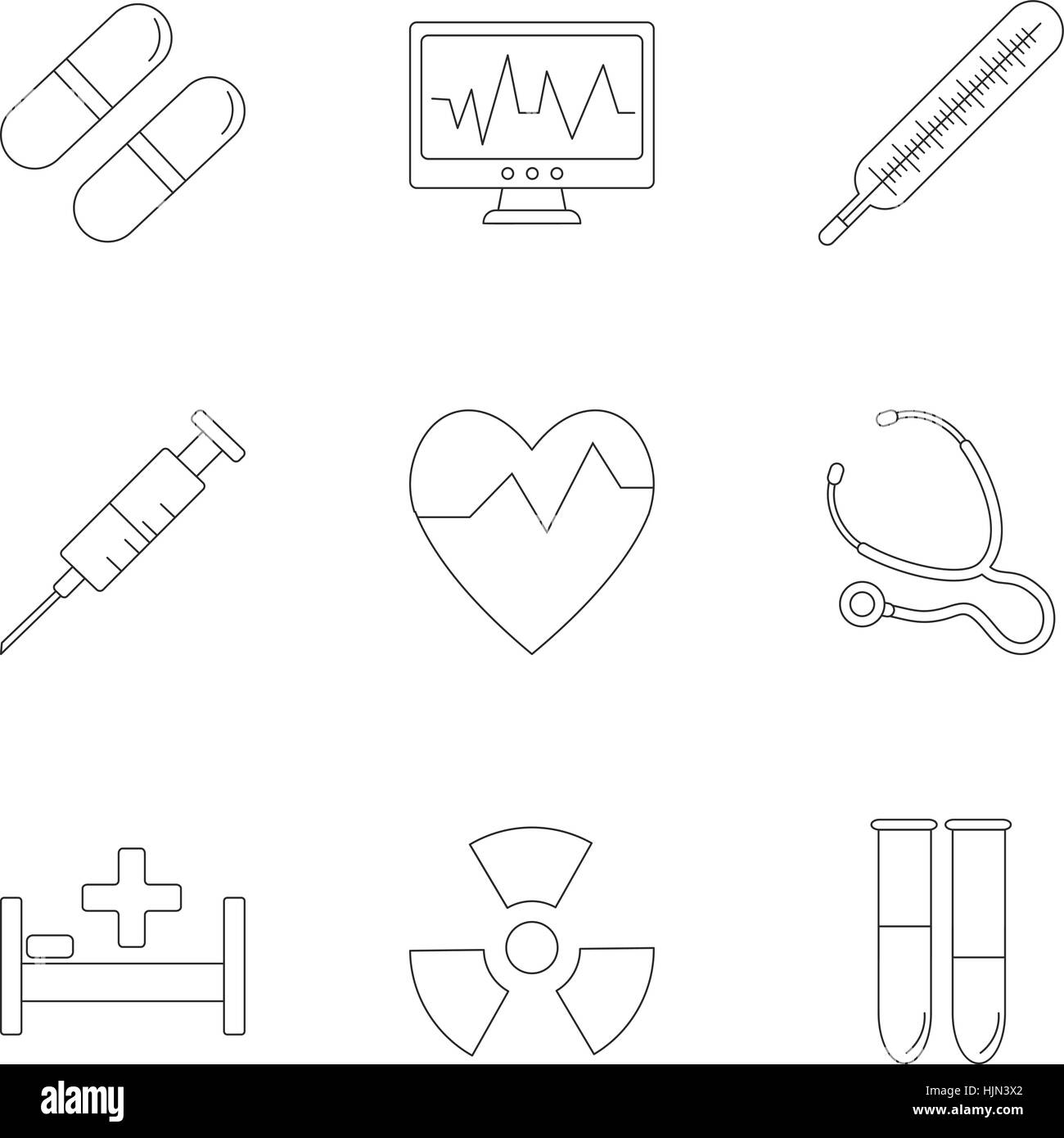 Medicine icons set. Outline illustration of 9 medicine vector icons for ...