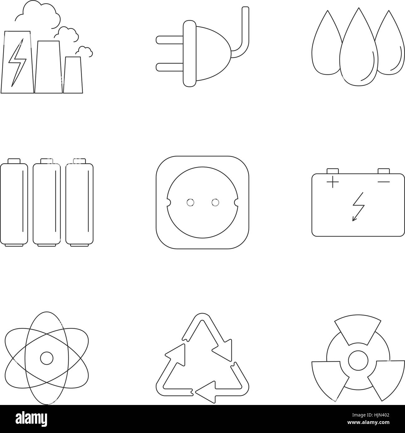Various energy icons set. Outline illustration of 9 various energy ...