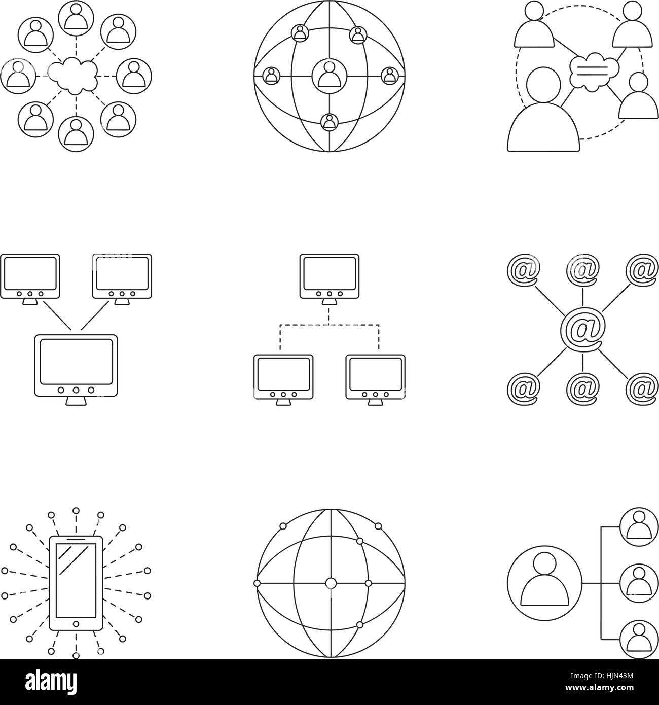 Global internet icons set. Outline illustration of 9 global internet ...