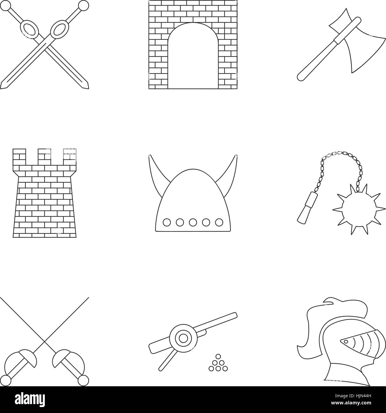 Knight icons set. Outline illustration of 9 knight vector icons for web ...