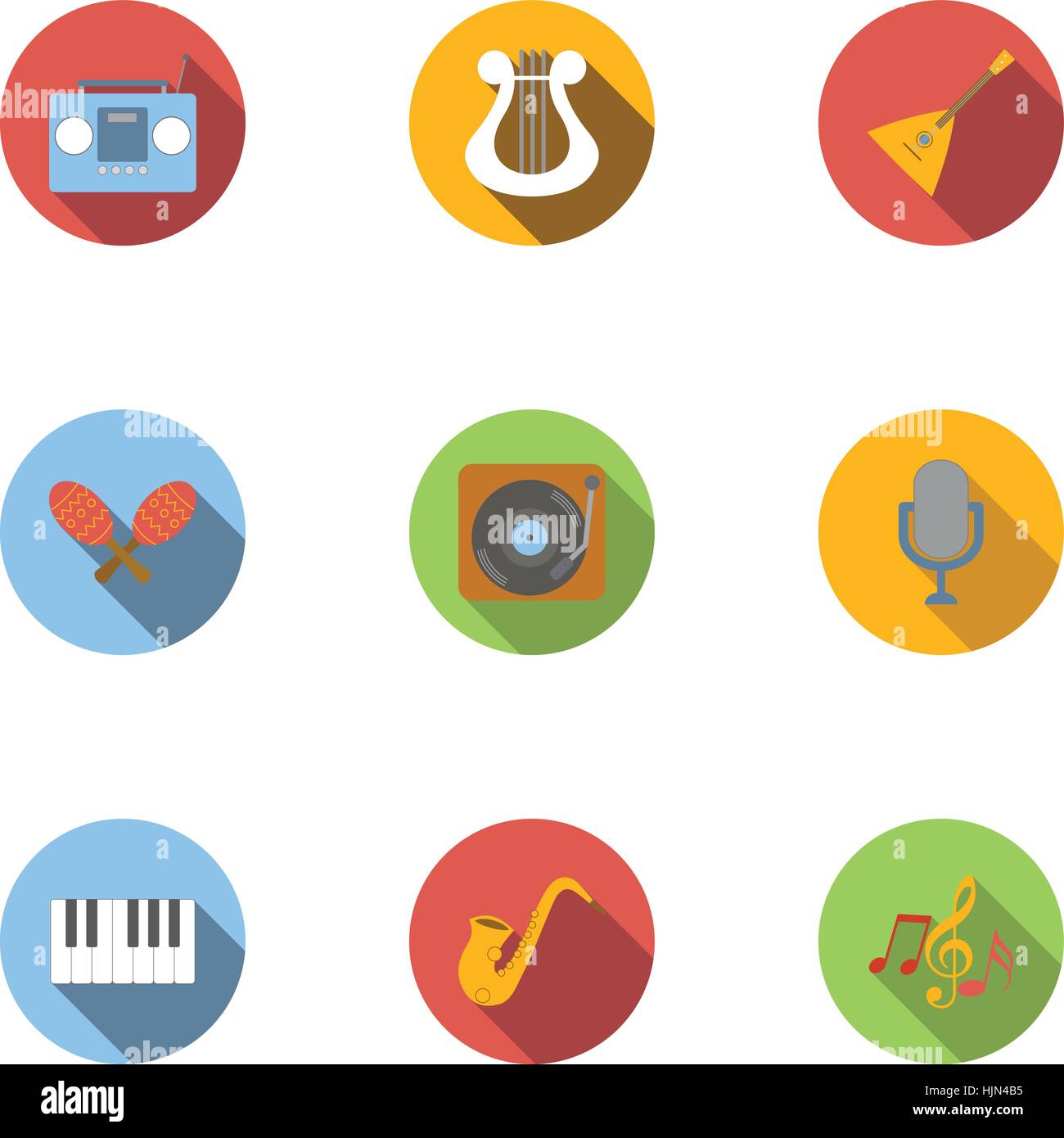 Musical tools icons set. Flat illustration of 9 musical tools vector ...