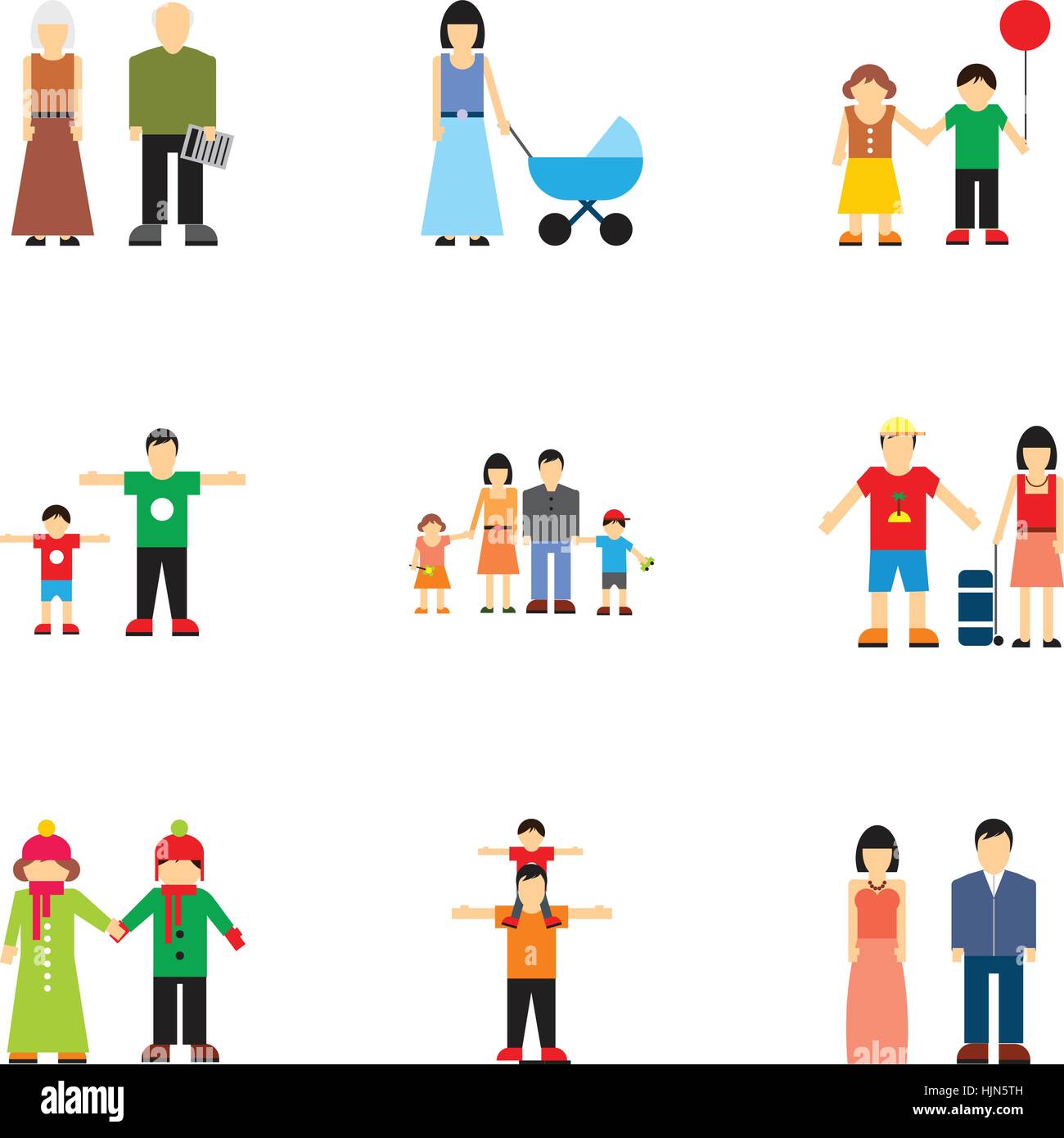 Relatives icons set. Flat illustration of 9 relatives vector icons for ...