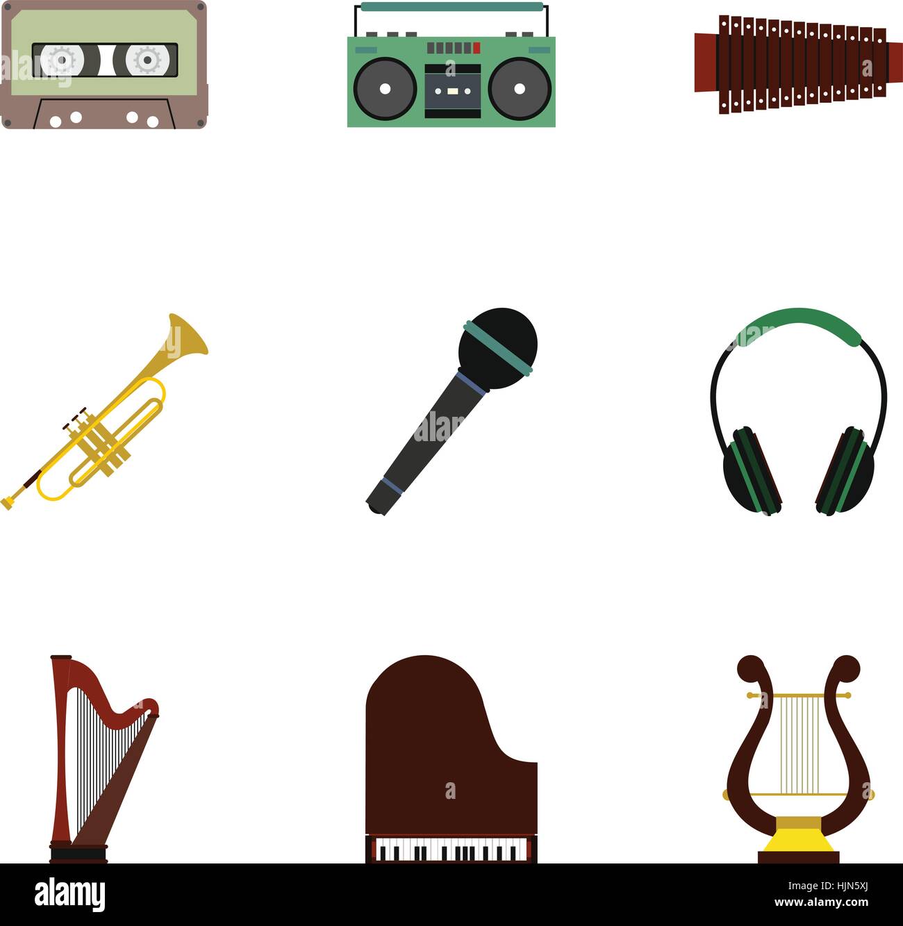 Tools for music icons set. Flat illustration of 9 tools for music ...