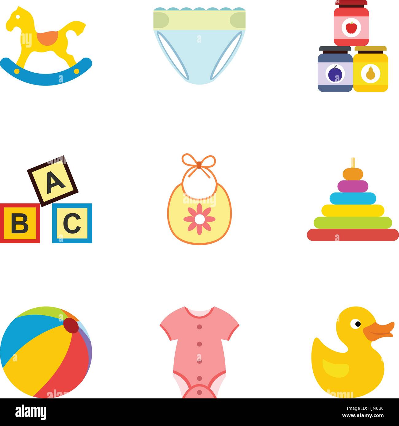 Things for baby icons set. Flat illustration of 9 things for baby ...
