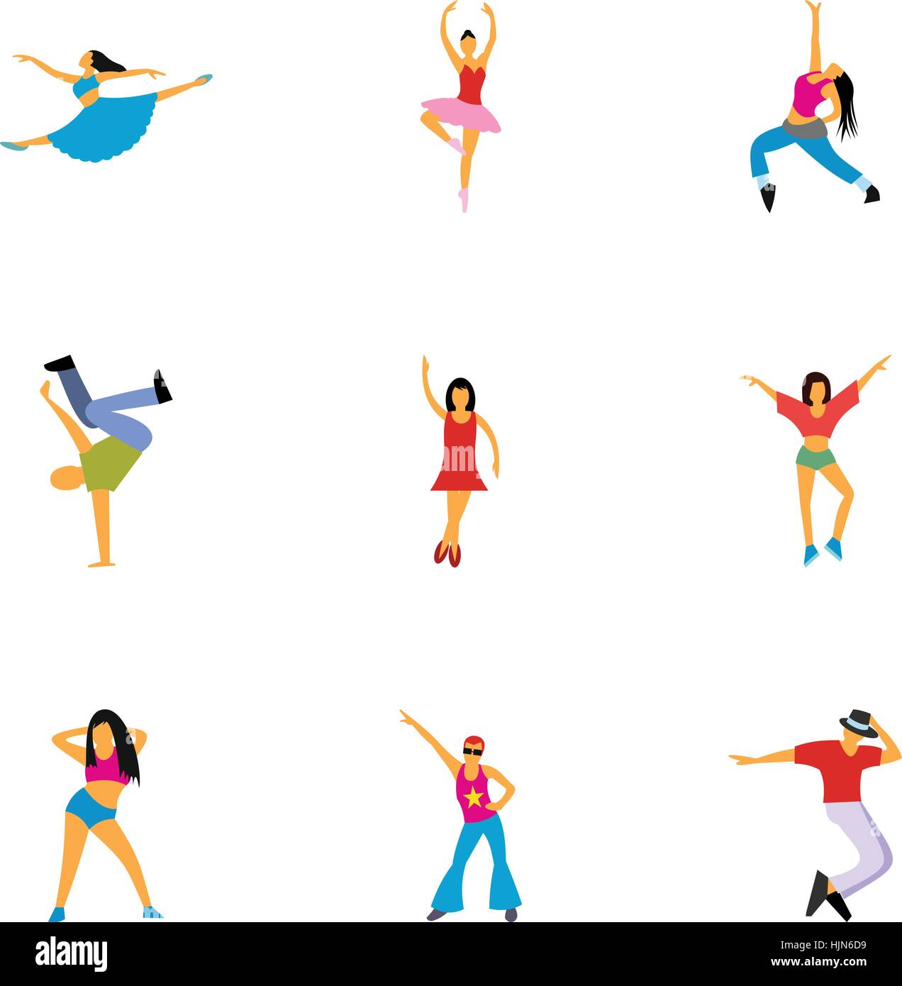 Dance styles icons set. Flat illustration of 9 dance styles vector ...