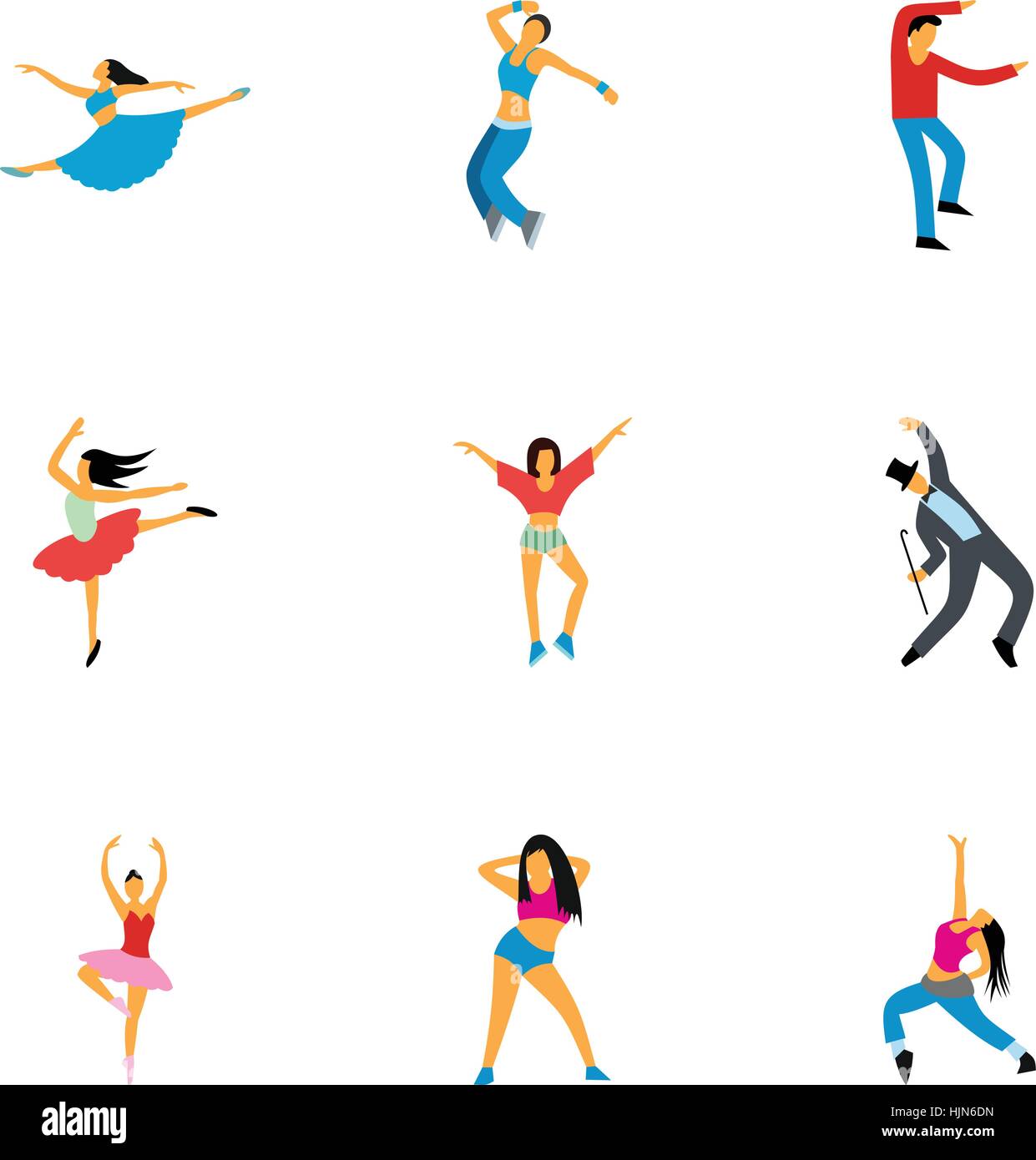 Dancing people icons set. Flat illustration of 9 dancing people vector ...
