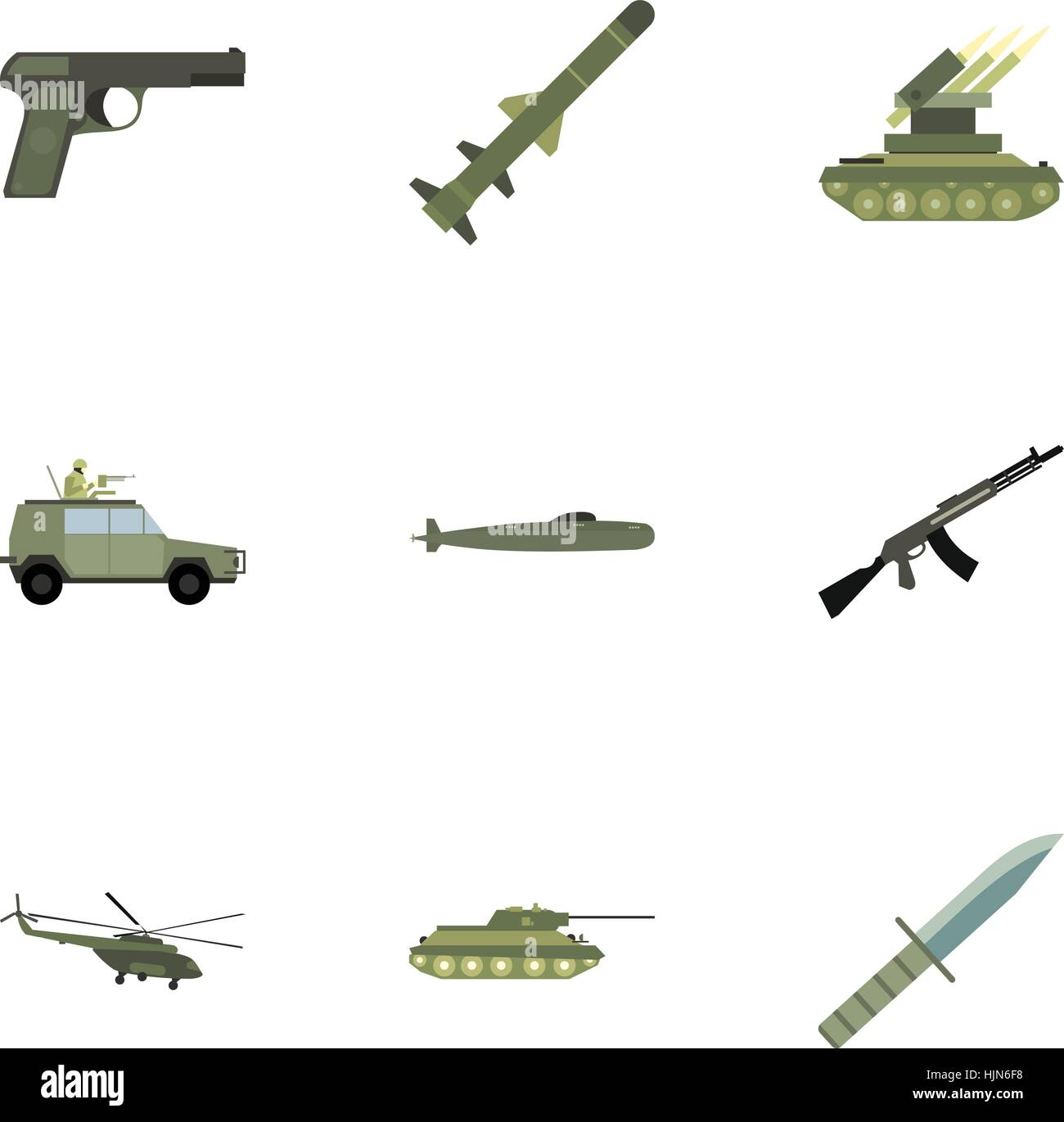 Military weapons icons set. Flat illustration of 9 military weapons ...