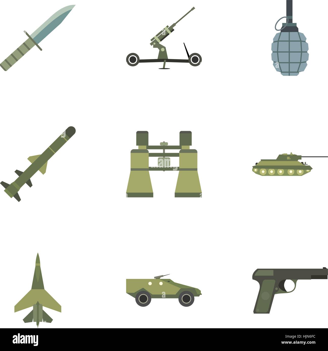 Army weapons icons set. Flat illustration of 9 army weapons vector ...