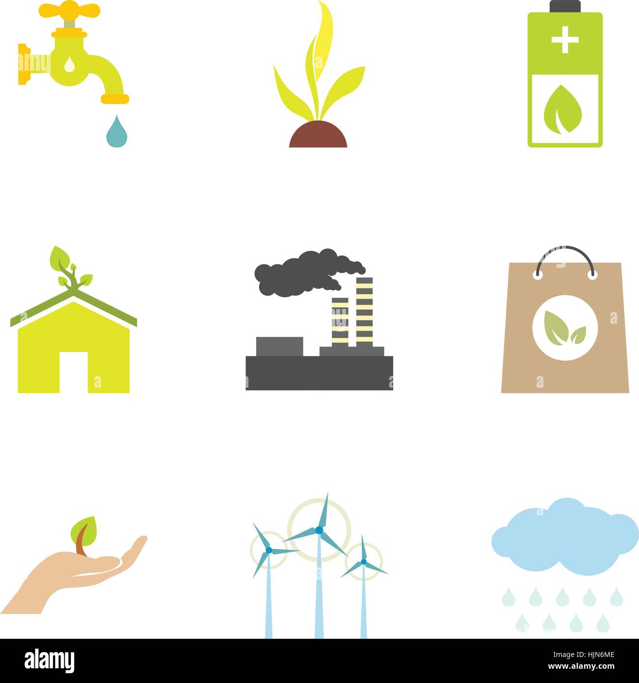 Types of energy icons set. Flat illustration of 9 types of energy ...