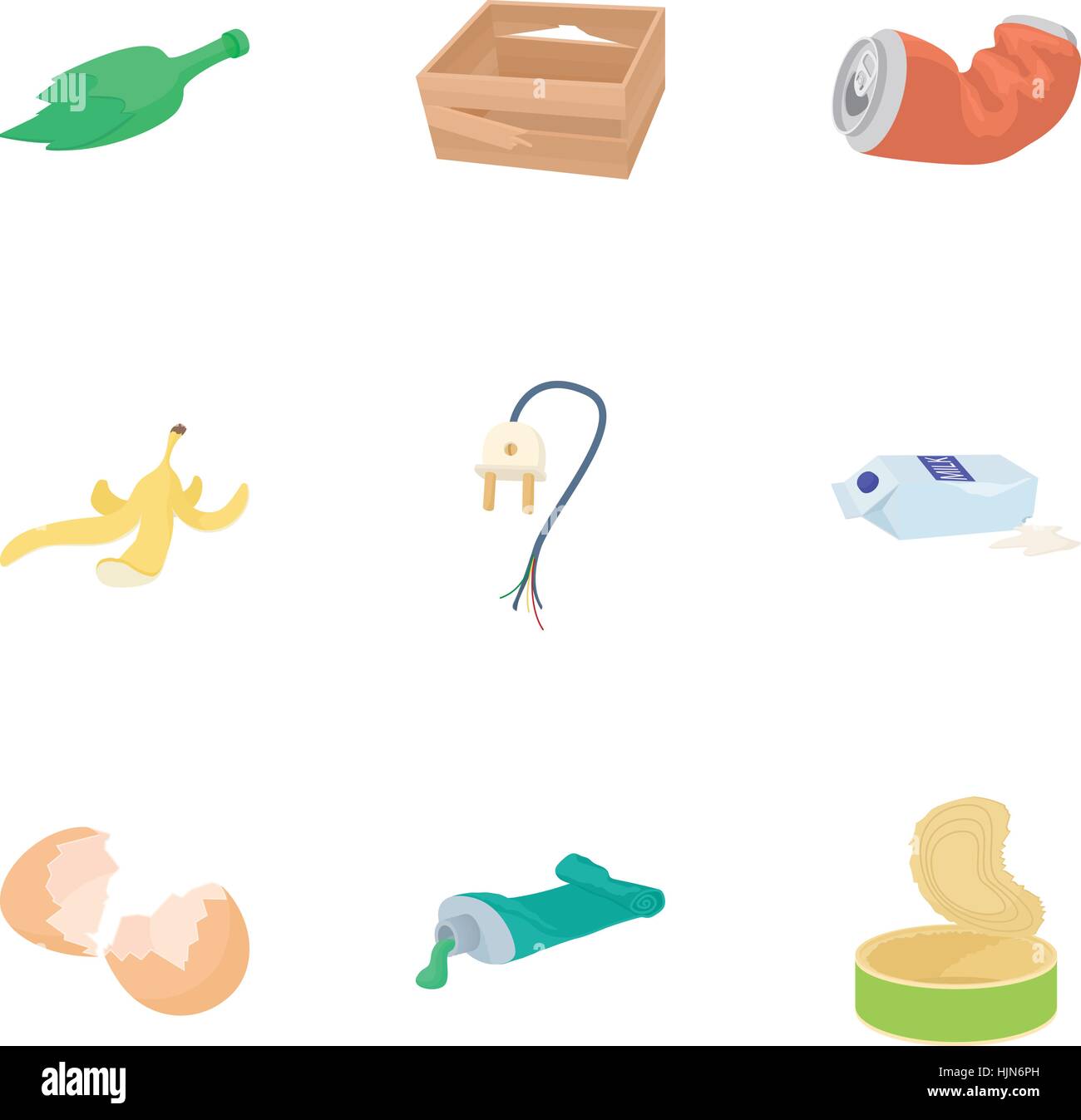 Waste icons set. Cartoon illustration of 9 waste vector icons for web ...