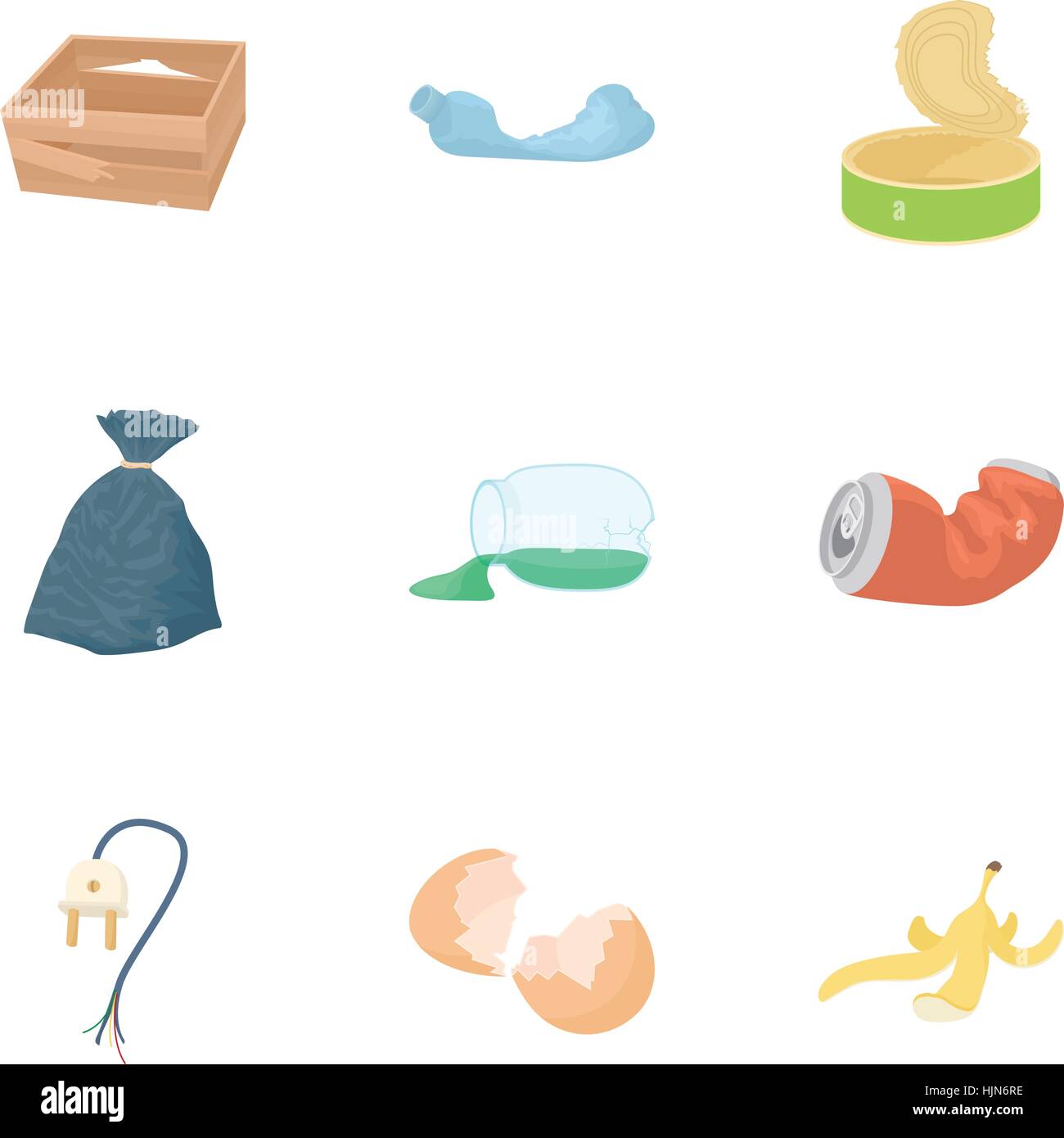 Garbage icons set. Cartoon illustration of 9 garbage vector icons for ...