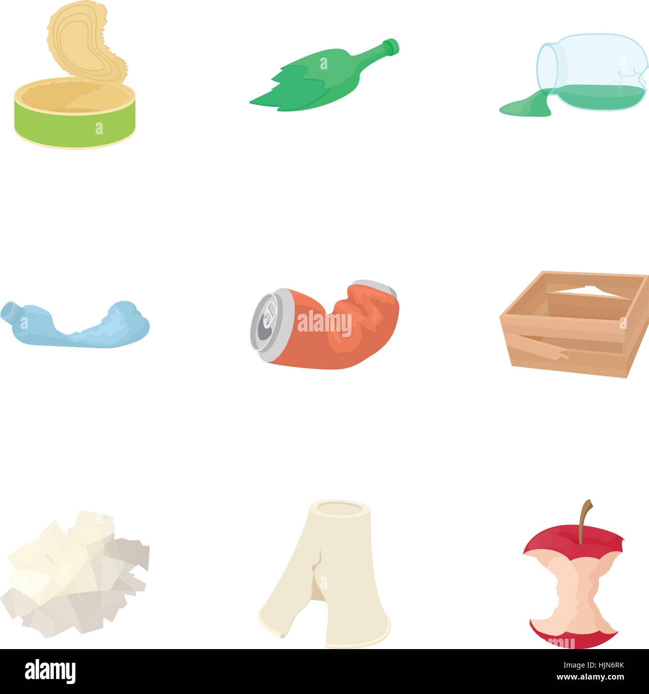 Trash icons set. Cartoon illustration of 9 trash vector icons for web ...