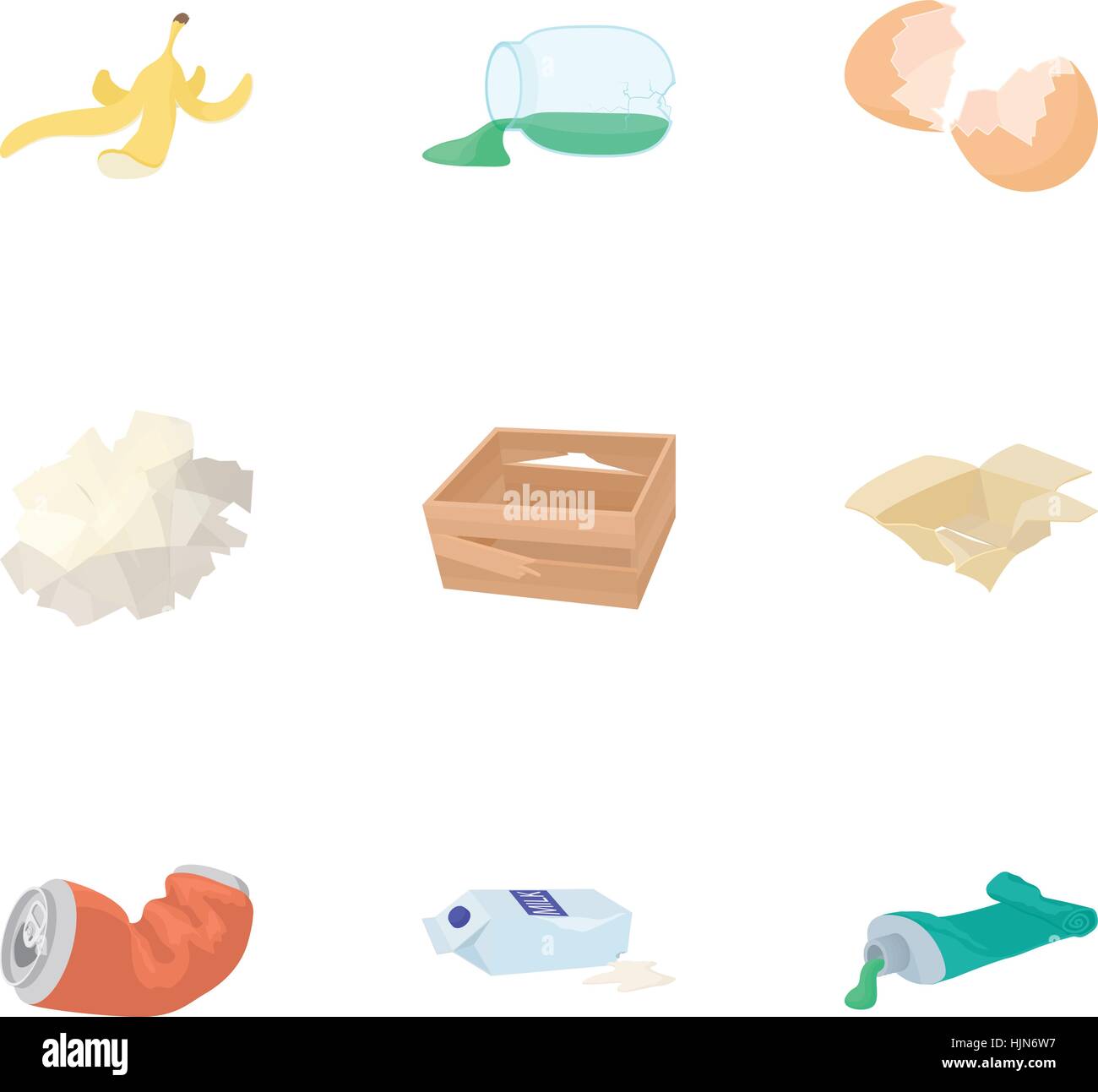 Rubbish icons set. Cartoon illustration of 9 rubbish vector icons for ...