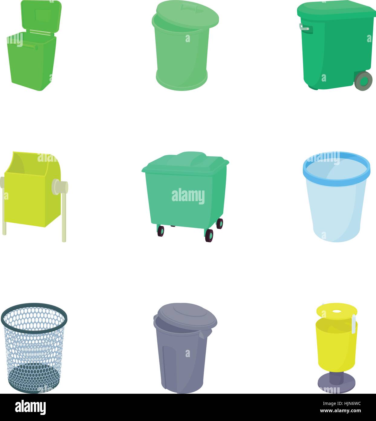Bin icons set. Cartoon illustration of 9 bin vector icons for web Stock ...