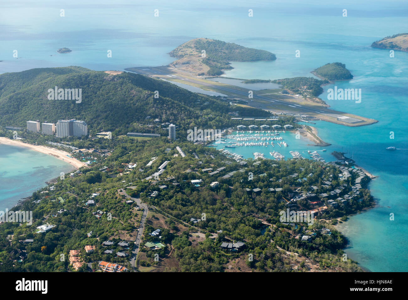 Aerial view of Hamilton Island in the Whitsunday, taken from a light ...
