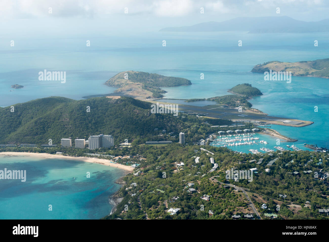 Aerial view of Hamilton Island in the Whitsunday, taken from a light ...
