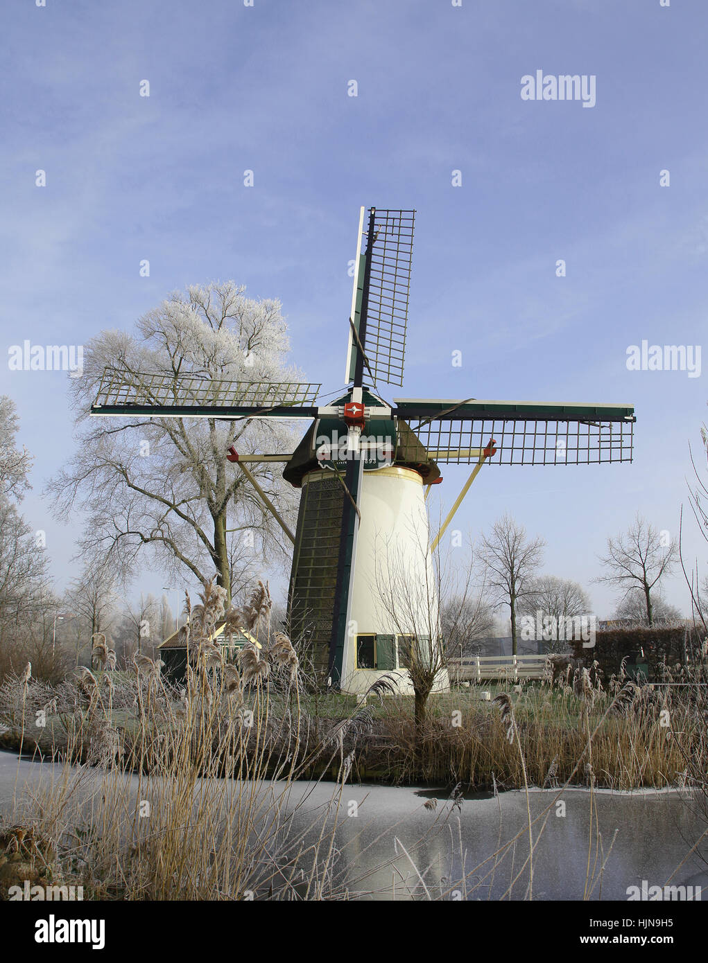 Dutch Mill in Winter Snow and Ice.The Rodenburgermolen (1704) Leiden ...