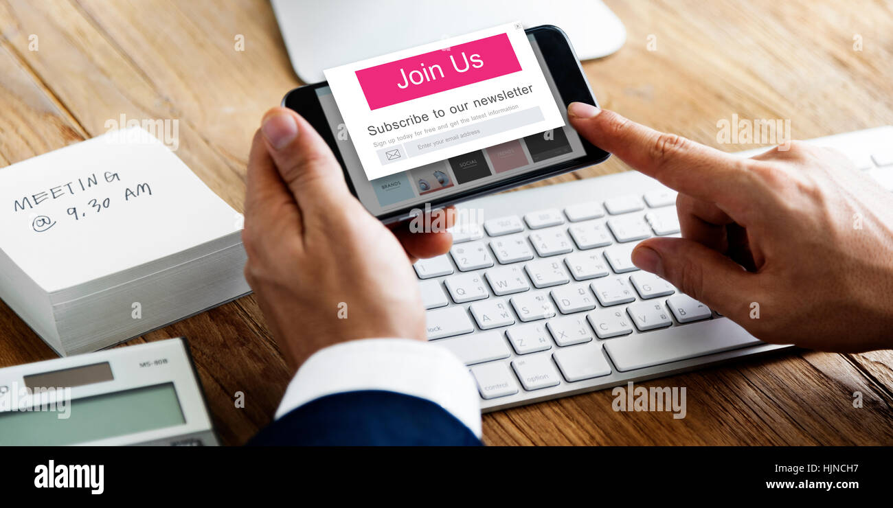 Join Us Register Newsletter Concept Stock Photo - Alamy
