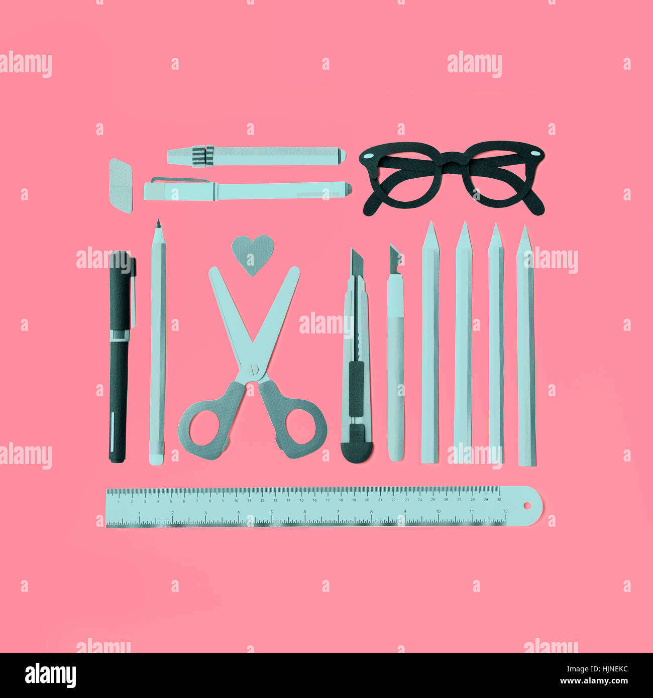 Pen Color Pencil Scissor Eraser Ruler Eyeglasses Concept Stock Photo ...