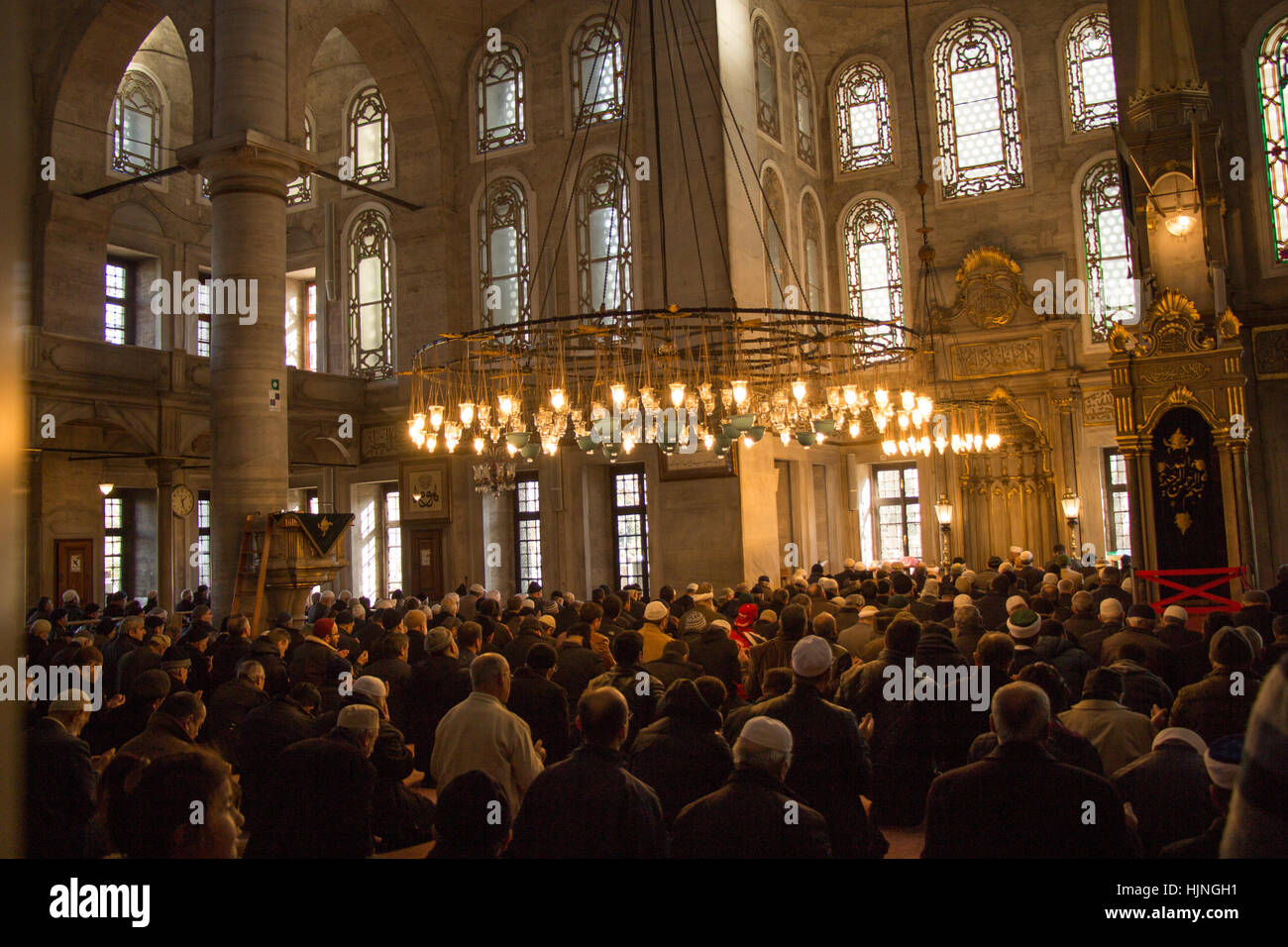Interior of Ottoman time mosque with people in Istanbul Stock Photo - Alamy