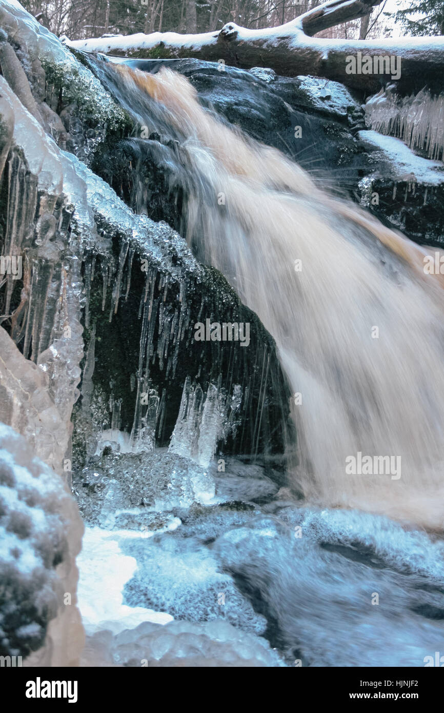 forest waterfall in winter Stock Photo - Alamy