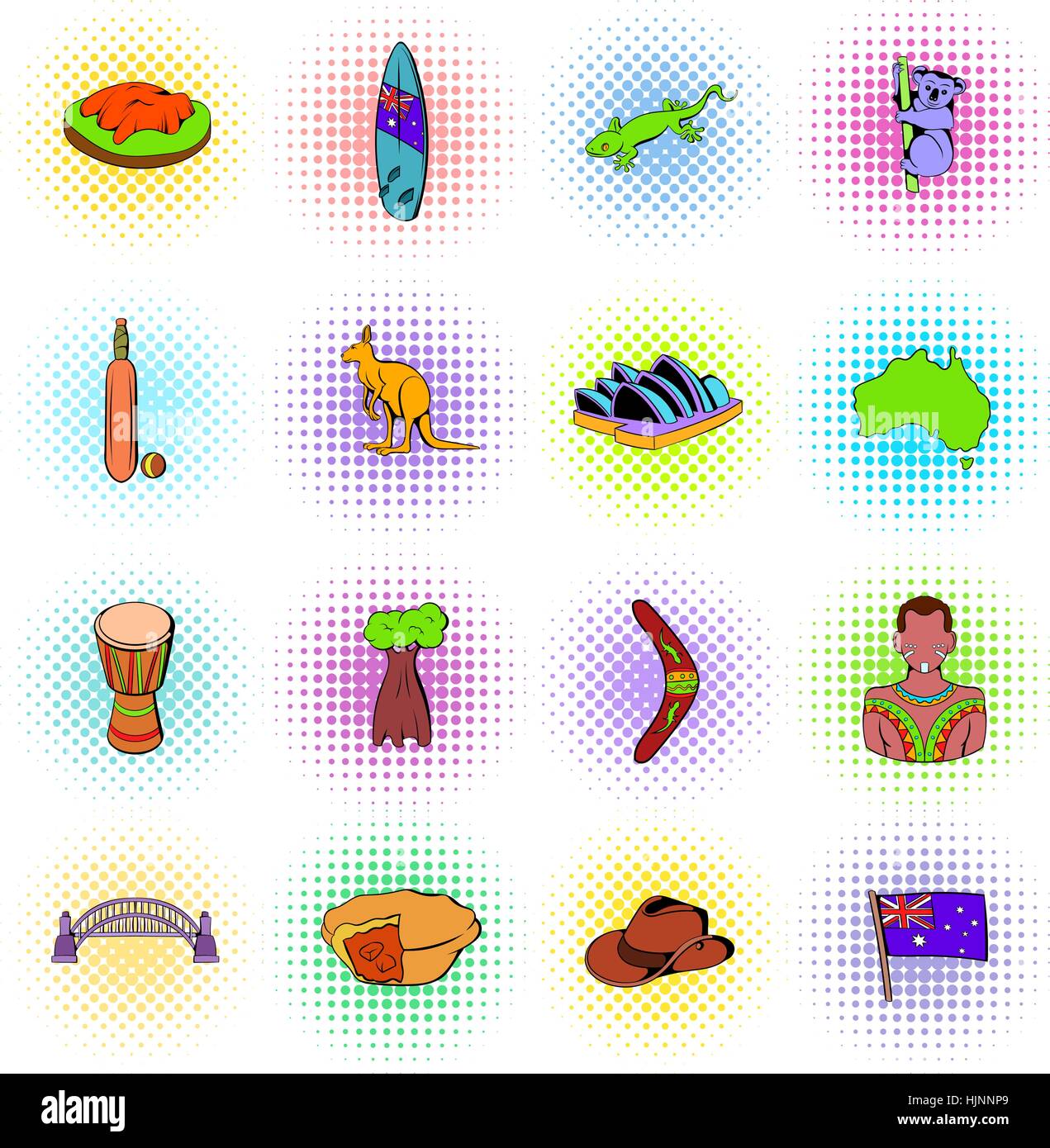 Australia Icons set in comics style isolated on white Stock Vector ...