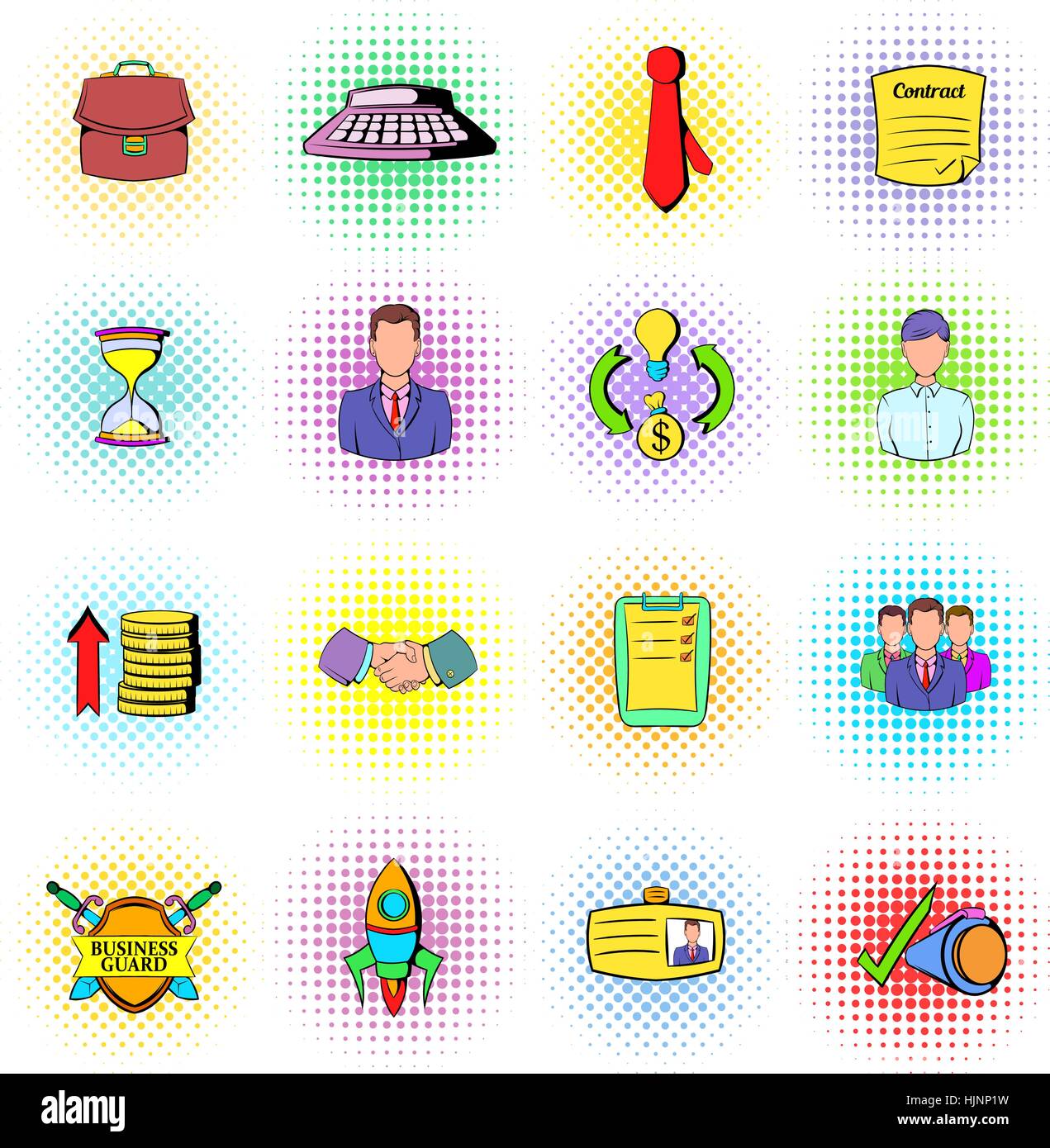 Office and business icons in comics style on a white background Stock ...